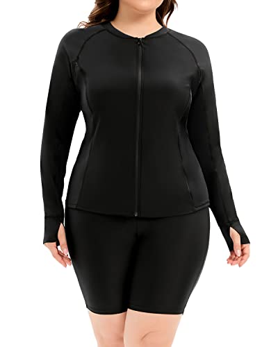 Zip Front Rash Guard Boyleg Shorts For Women-Black – Daci