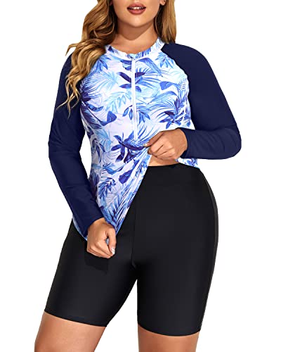 Uv Protection Zipper Rashguard 2 Piece Plus Size Long Sleeve Rash Guar ...