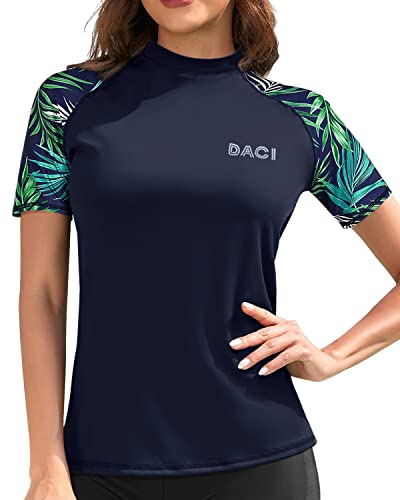 Breathable Women's Swim Top Short Sleeve Rashguard Top Swim Shirt-Blue ...