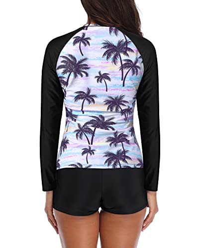 Protective Uv Block Two Piece Rash Guard Women's Swimsuit-White Black ...