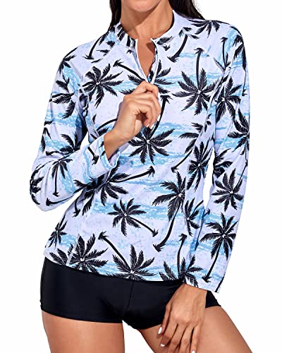 Women's Long Sleeve Rash Guard Set Zipper Closure And Boy Shorts-Black ...