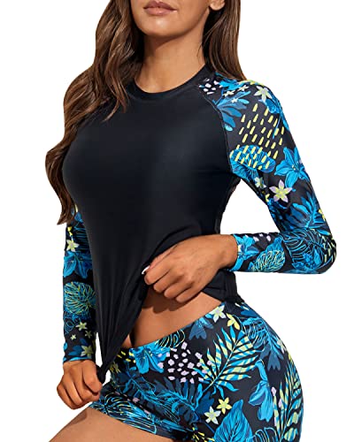 Upf 50+ Sun Protection Swim Shirt Rashguard Top For Ladies-Tropical Le ...